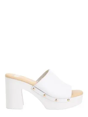 RAG & CO Drew Recycled Leather Block Heel Clogs In By - White