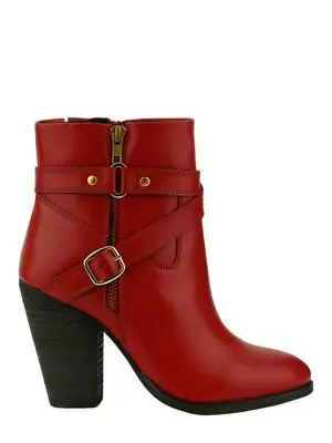 RAG & CO Cat-track Leather Ankle Boots In By - Red