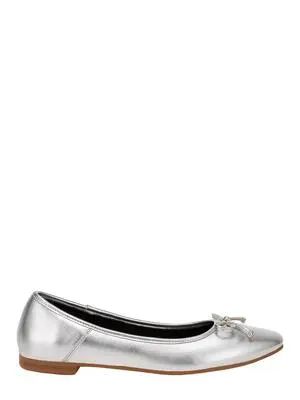 RAG & CO Ipara Bow Detail Metallic Ballerinas In By - Silver