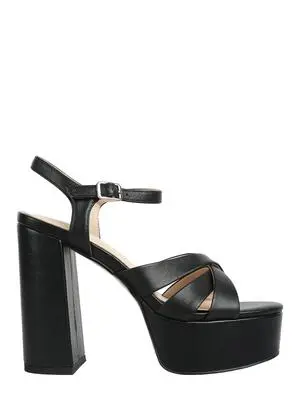 RAG & CO De-vil Crisscross Straps Block Heel Sandals In By - Black