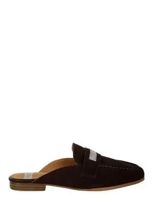 RAG & CO Belorose Rhinestone Strap Genuine Suede Mules In By - Brown