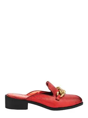 RAG & CO Aksa Chain Embellished Metallic Leather Mules In By - Red