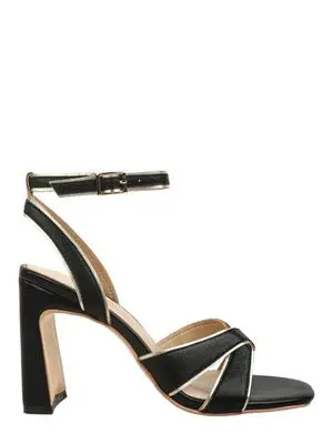 RAG & CO Heeri Metallic Lined Slim Block Heel Sandals In By - Black