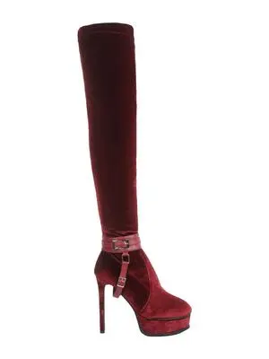 RAG & CO Bison High Platform Heeled Long Boots In Burgundy By Rag & Co