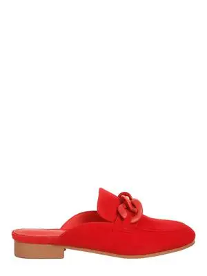 RAG & CO Krizia Chunky Chain Suede Slip On Mules In Red By Rag & Co Red