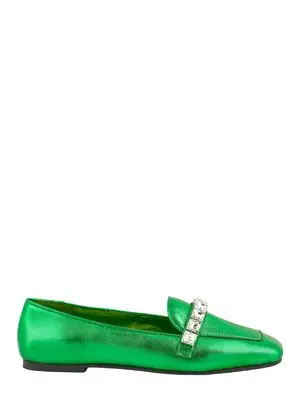 RAG & CO Churros Diamante Embellished Metallic Loafers In By - Green