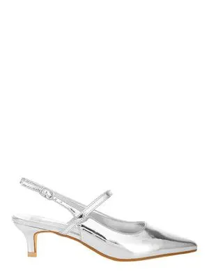 RAG & CO Abloom Kitten Heel Slingback Sandals In By - Silver