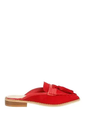 RAG & CO Edmanda Tassle Detail Leather Mules In By - Red