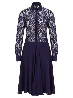 SOPHIE CAMERON DAVIES Navy Silk Midi Lace Dress - Blue
