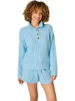 PJ Salvage Cozy Chenille Cable Knit Cloud Blue Pullover - One-color