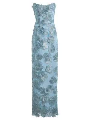 Monique Lhuillier Embroidered Tulle Column Dress - Blue