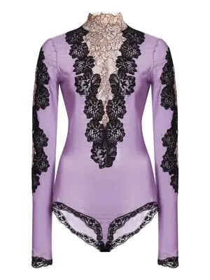 Valentino Garavani Lace-trimmed Jersey Bodysuit - Purple