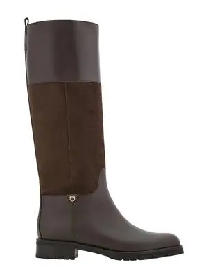 FERRAGAMO Ofely Calfskin Leather Knee Boots - Brown