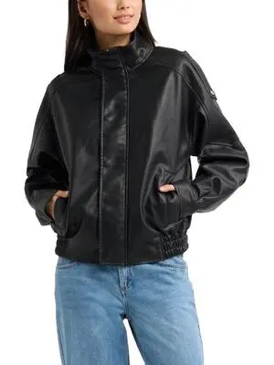Bp. Funnel Neck Faux Leather Jacket - Black