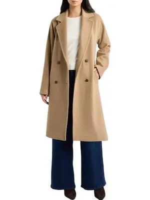 Calvin Klein Boyfriend Double Breasted Wool Blend Coat - Camel