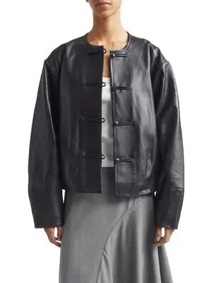 ST. AGNI Button Detail Leather Jacket - Black