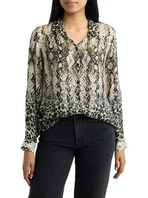 APNY Snake Print Roll-up Sleeve Cupro Shirt - Slate/alabaster Multi
