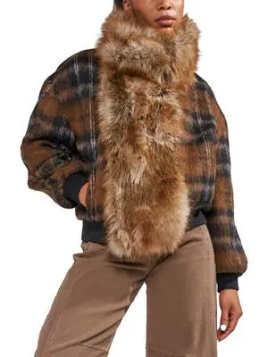 AZALEA WANG Maddy Faux Fur Trim Bomber Jacket - Brown