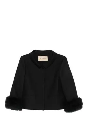 Valentino Garavani Crop Jacket In Wool And Silk Wit - Black