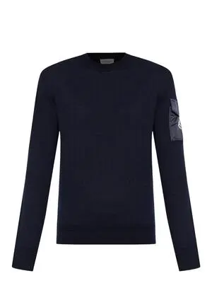 Moncler Wool Sweater With Patch Pocket - Blue