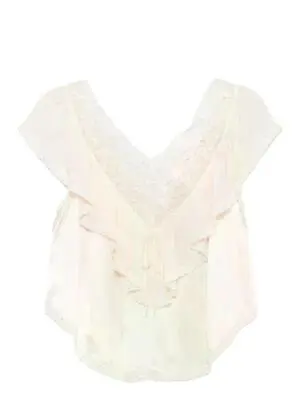DÔEN Yadira Lace-trimmed Ruffled Blouse - Neutrals