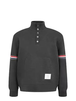 Thom Browne Funnel-neck Rwb-stripe Sweatshirt - Grey