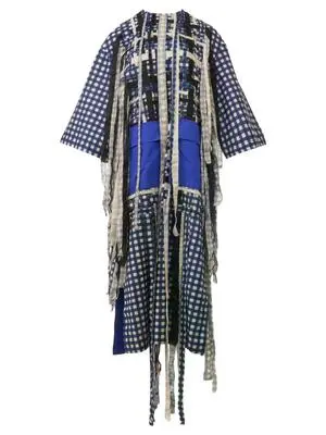 BIYAN Patchwork Frayed-trim Midi Dress