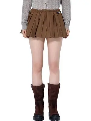 Miu Miu Pleated Gingham Check Mini Skirt - Brown
