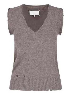 MAISON MARGIELA Wool V-neck Sleeveless Knit Top - Brown
