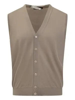 FILIPPO DE LAURENTIIS Merino Wool Sleeveless Knit Vest - Beige