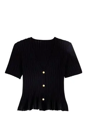 Maje Plissé Short-sleeve Cardigan - Black