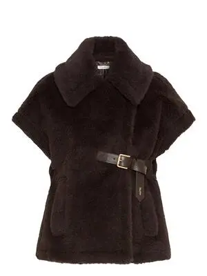 Max Mara Faux Fur Belted Cape - Brown