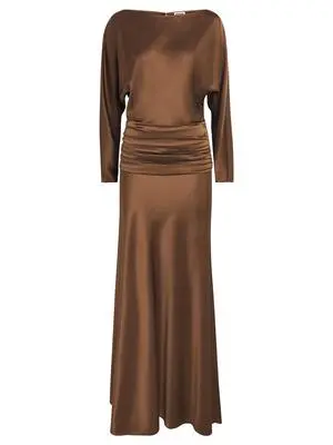 Staud Silk-blend Ruched Maxi Dress - Brown