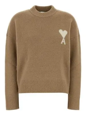 AMI Paris Ami Women Camel Stretch Alpaca Blend Sweater Brown