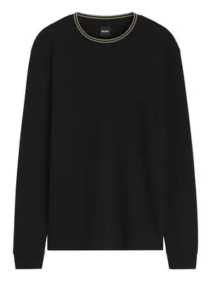 BOSS Long-sleeve T-shirt In Waffle-textured Stretch Cotton - Black