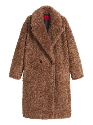 Hugo Oversized-fit Teddy Coat With Double-breasted Closure - Brown