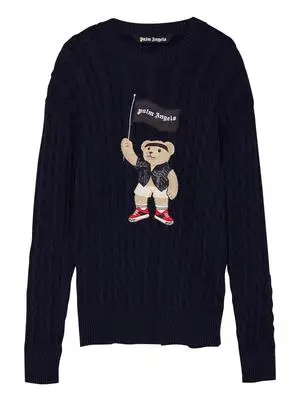 Palm Angels Pirate Bear Cableknit Jumper 'navy /white - Blue