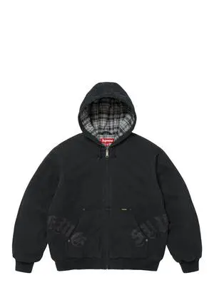 Supreme Leather Appliqué Hooded Work Jacket - Black