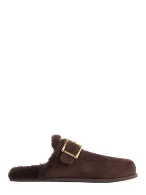 JIMMY CHOO Biker Mule F Chocolate Velvet Suede Biker Mules With Shearling - Chocolate/chocolate