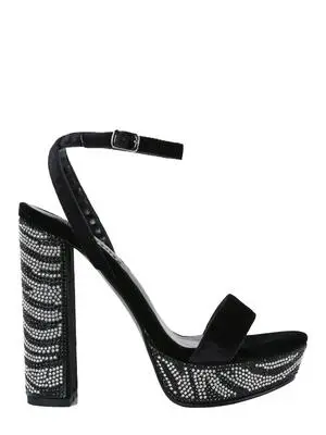 RAG & CO Zircon Rhinestone Patterned High Heel Sandals In Black By Rag & Co Black