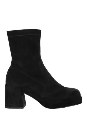 RAG & CO Two-cubes Suede Platform Ankle Boots In By - Black