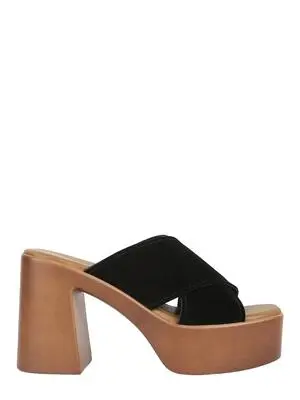 RAG & CO Matrix Criss Cross Strap Block Heel Sandals - Black