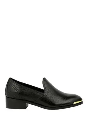 RAG & CO Lilliam Metal Highlight Casual Leather Loafers In By - Black