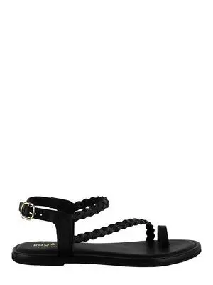 RAG & CO Stallone Black Braided Flat Sandals By Rag & Co Black