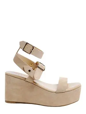 RAG & CO Neutrals Portia Leather Wedge Sandal In Nude By - Black/brown