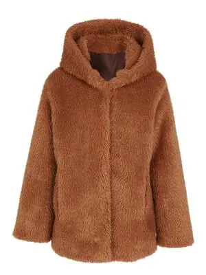 N'ONAT Elena Hooded Vegan Teddy Short Coat - Brown