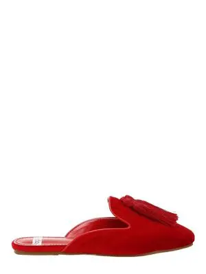 RAG & CO Cardinal Tassel Detail Velvet Mules In By - Red