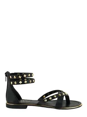 RAG & CO Emmeth Studs Embellished Flat Gladiator Sandals In By - Black