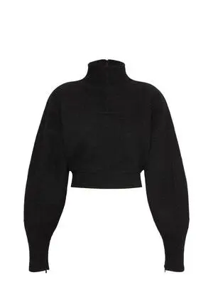 Max Mara Cropped Wool And Cashmere Jersey Sweatshirt - Dark Grey