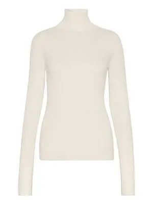 Max Mara Slim Pure Wool Mock Polo-neck Sweater Ivory